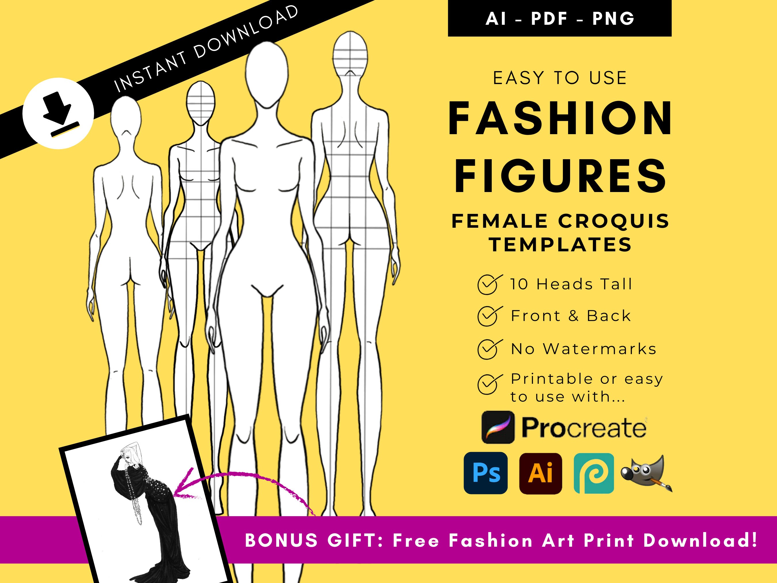 FASHION FIGURES Technical Croquis Instant Download and Printable ...