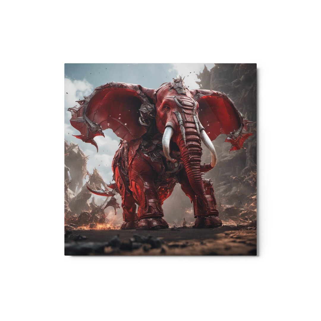Red Armored Elephant Fantasy Art Metal Print - Etsy
