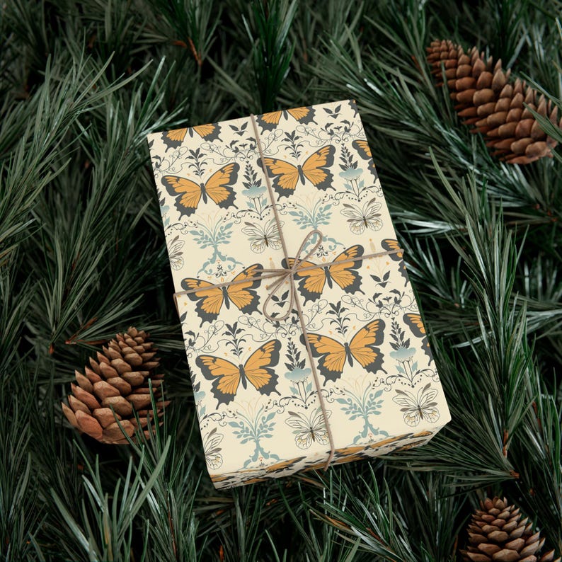 Ornate Butterfly Wrapping Paper Roll, Monarch Gift Wrapping Paper Sheet ...