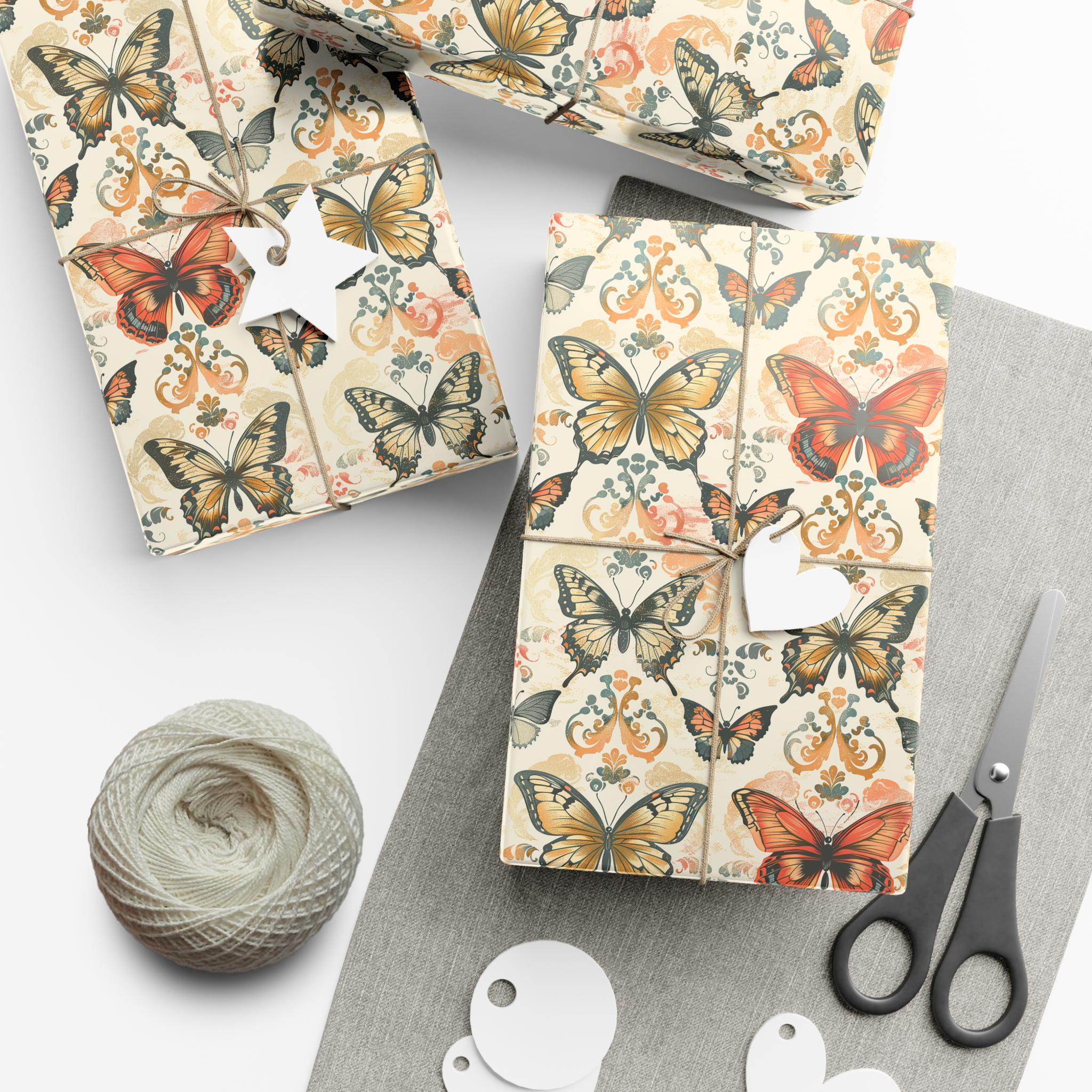 Antique Butterfly Wrapping Paper Roll, Vintage Moth Gift Wrap Sheet ...