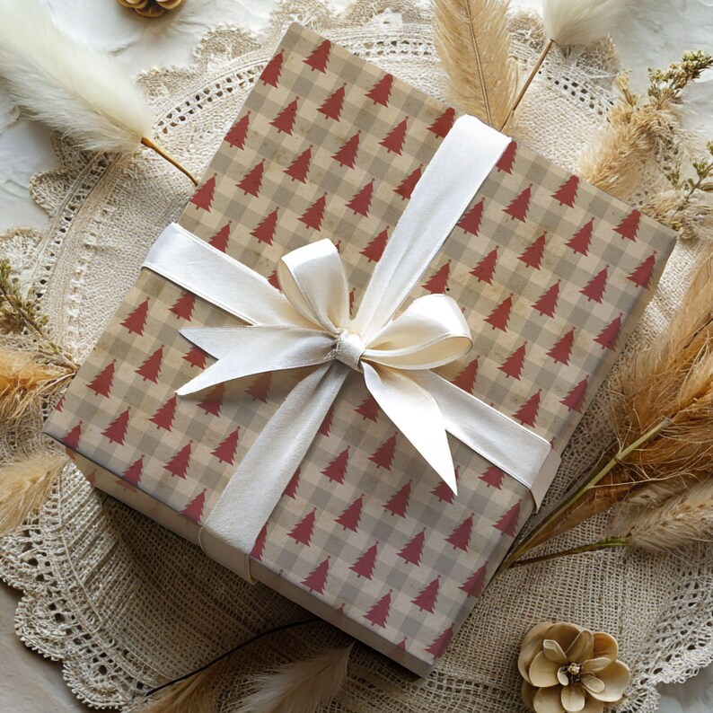 Vintage Christmas Wrap Paper Roll, Antique Xmas Gift Wrap, Rustic ...