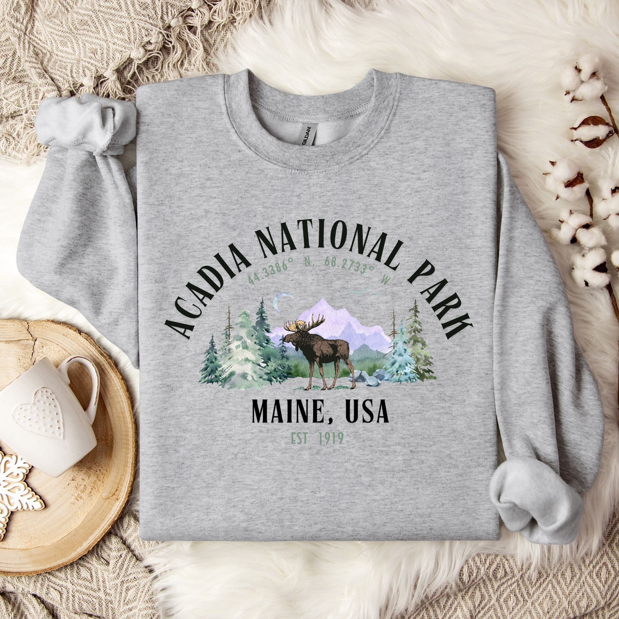 Acadia National Park Retro Sweatshirt, Unisex Vintage Mountain Hiking ...