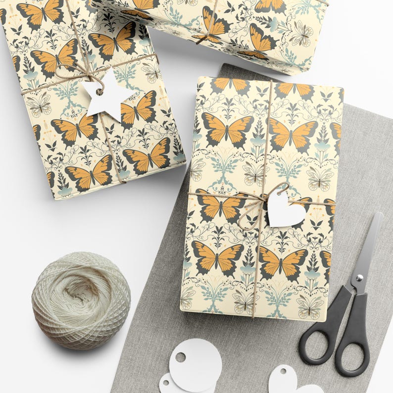 Ornate Butterfly Wrapping Paper Roll, Monarch Gift Wrapping Paper Sheet ...