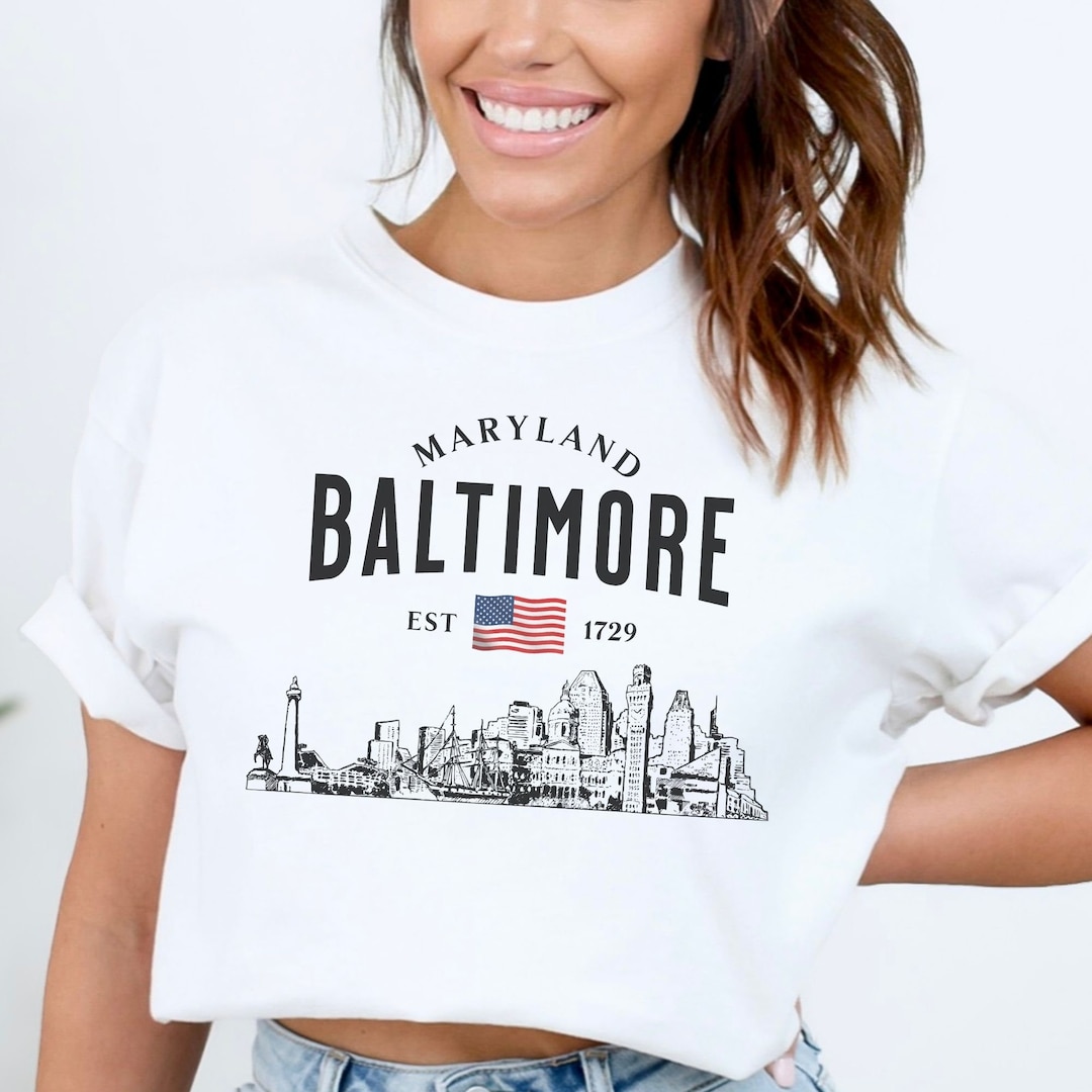 Baltimore City Sketch T-shirt | Vintage Skyline Tee | Maryland Souvenir ...