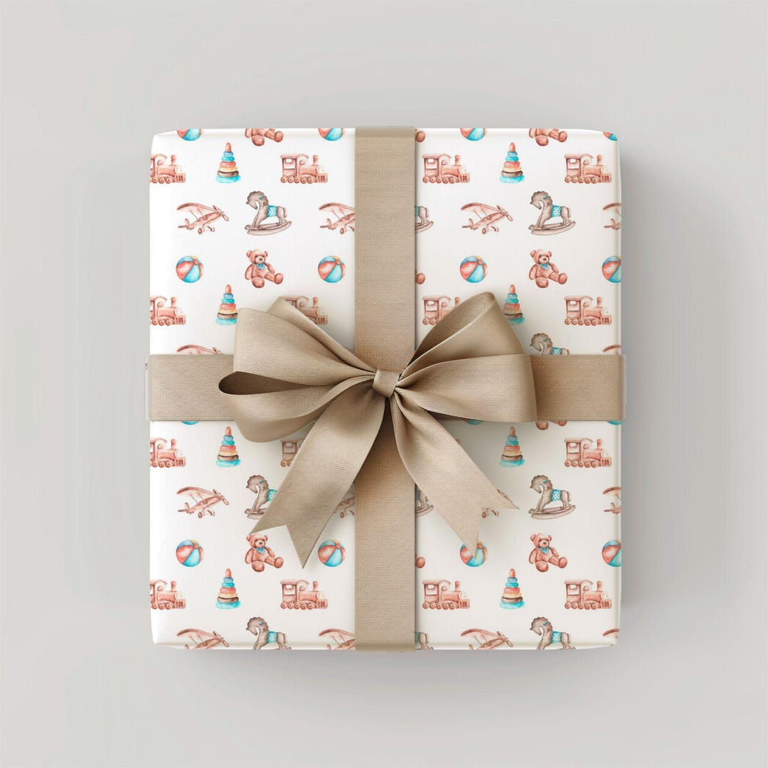 Baby Boy Gift Wrap Paper Blue Baby Shower Wrapping Paper Roll Cute Baby ...