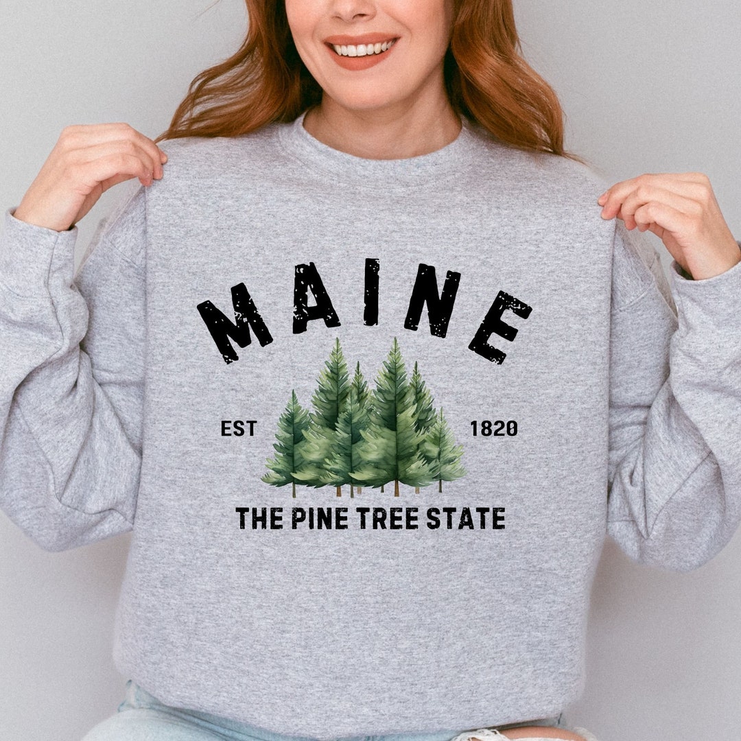 Maine Pine Tree Adventure Retro Cozy Sweatshirt, Women's Preppy ...