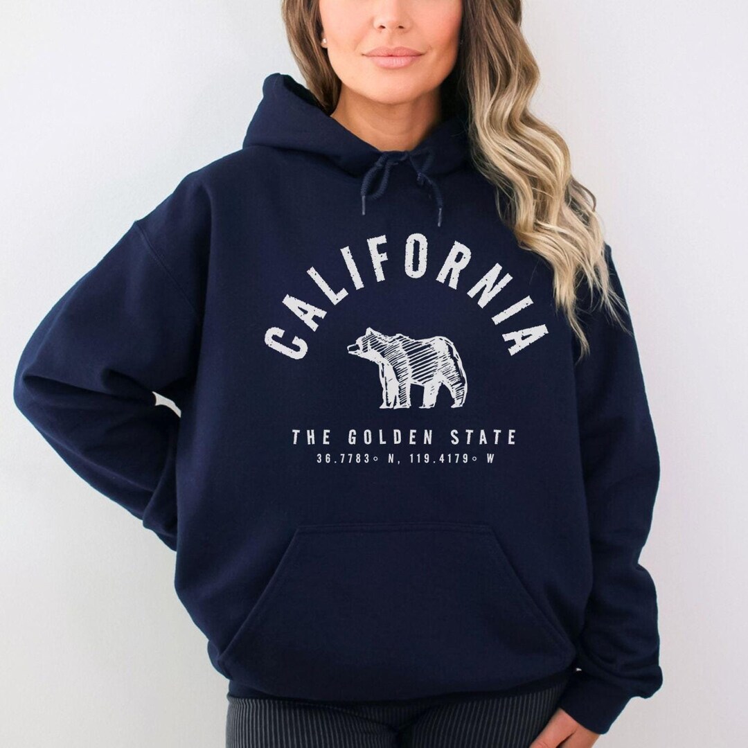 California Black Bear Hooded Sweatshirt, Retro California Pullover ...