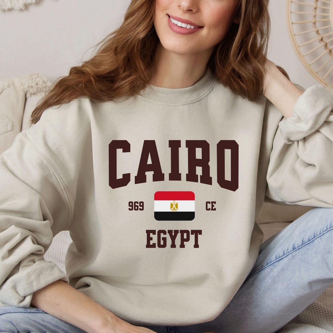 Cairo Egypt Crewneck Sweatshirt, Egypt Nation Flag Emblem Pullover ...