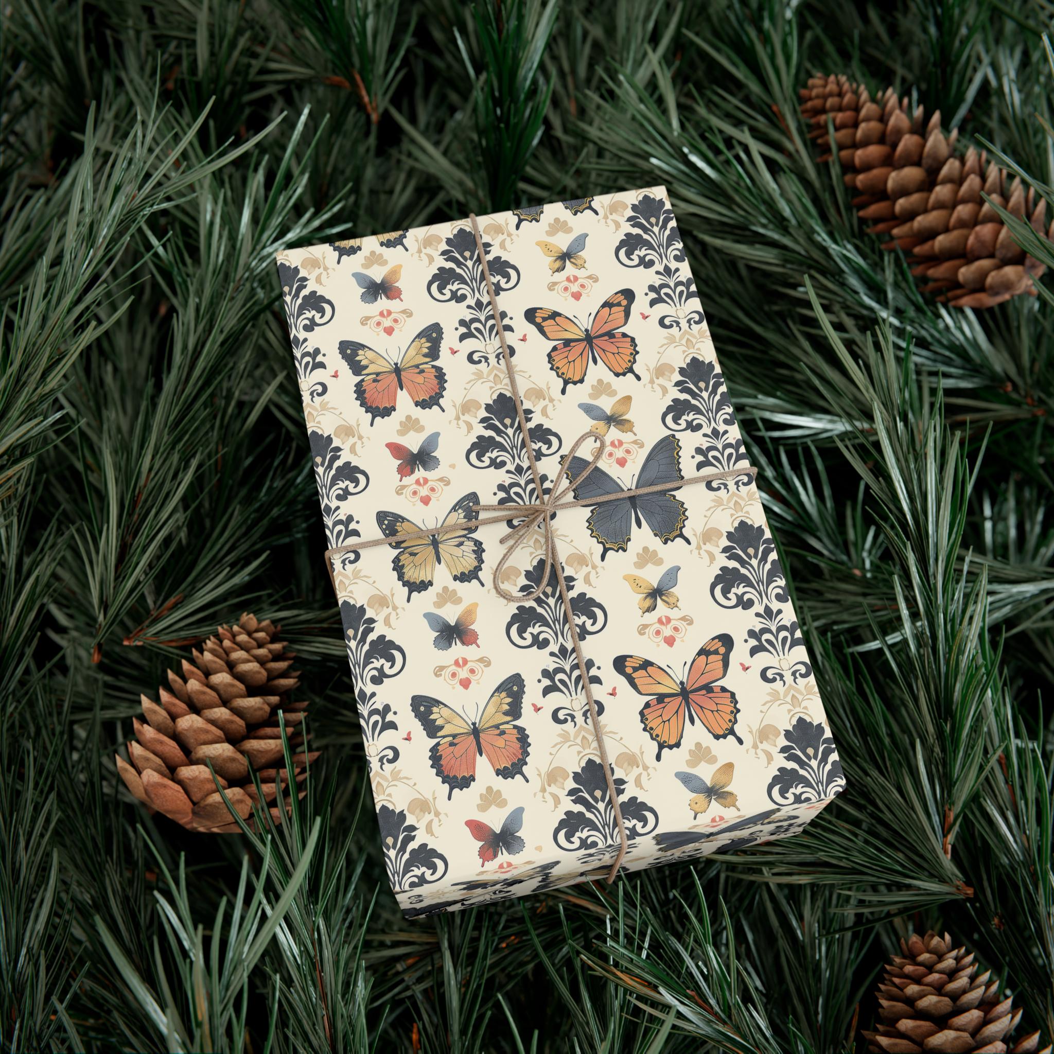 Ornate Butterfly Wrapping Paper Roll, Monarch Gift Wrap Sheet, Elegant ...
