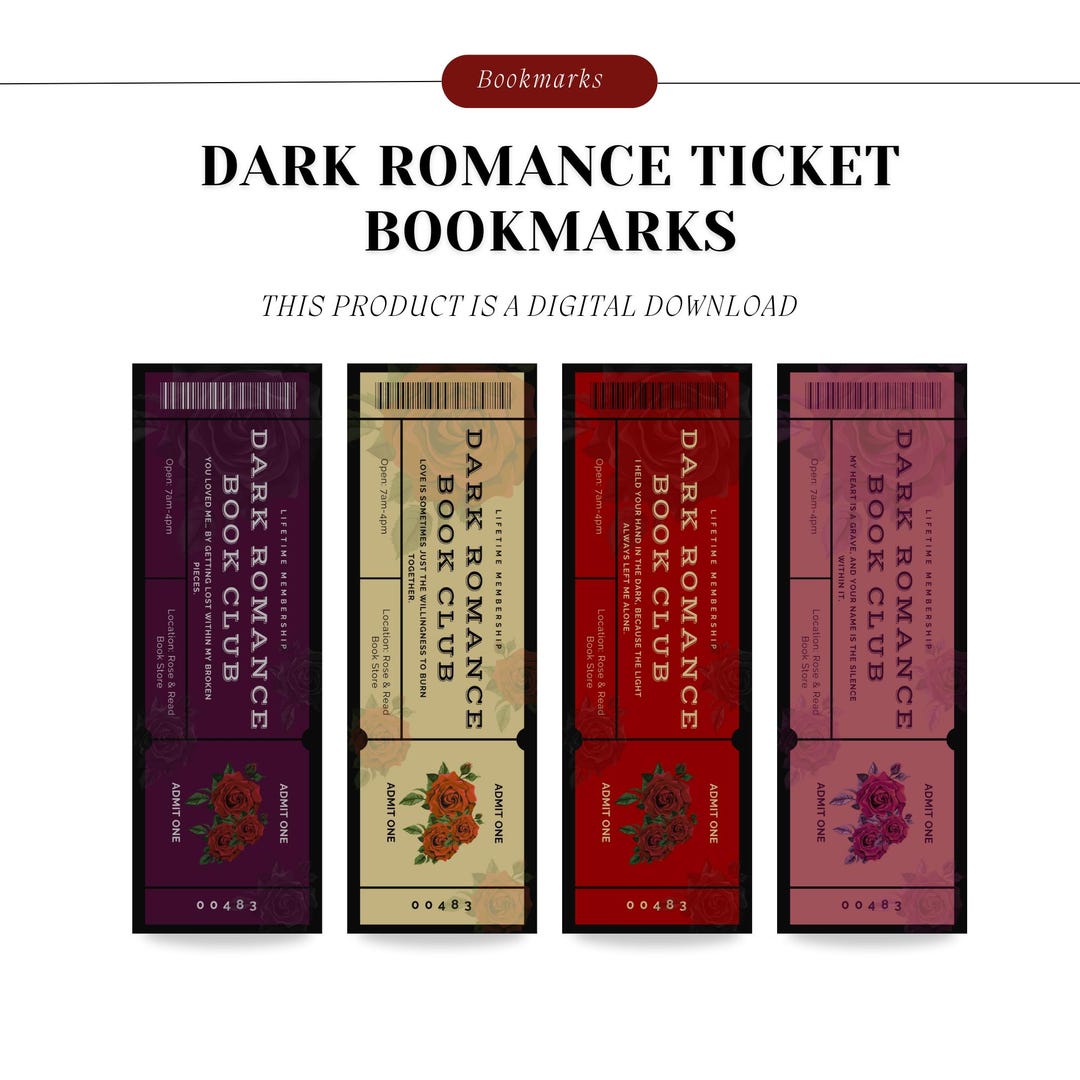 Dark Romance Book Club Bookmark,printable Book Club Admit One Bookmark ...