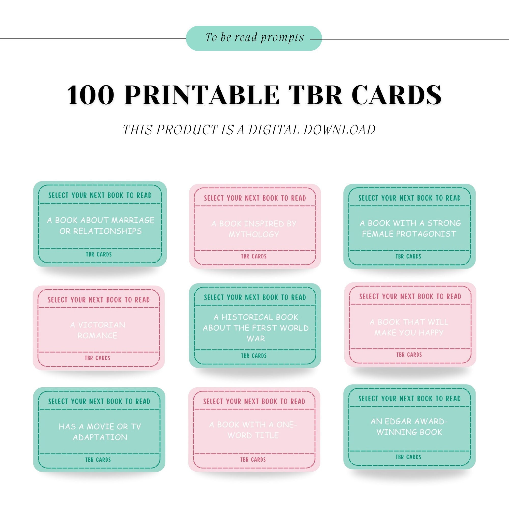 Printable TBR Cards,printable TBR Jar Reading Prompts,to Be Read ... Printable TBR Cards,printable TBR Jar Reading Prompts,to Be Read ...