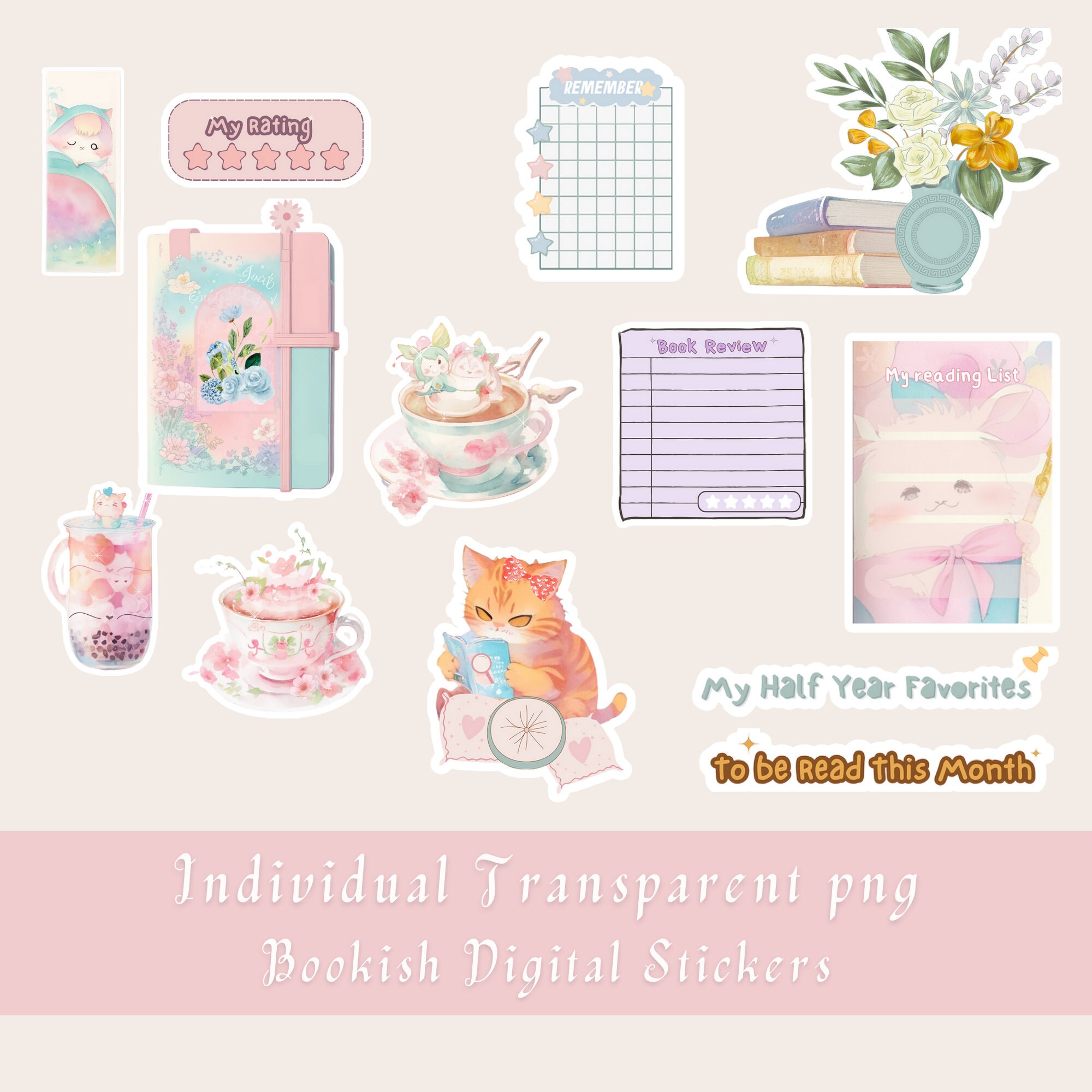 Cute Pastel Book Lover Digital Stickers Book Genre Stickers - Etsy