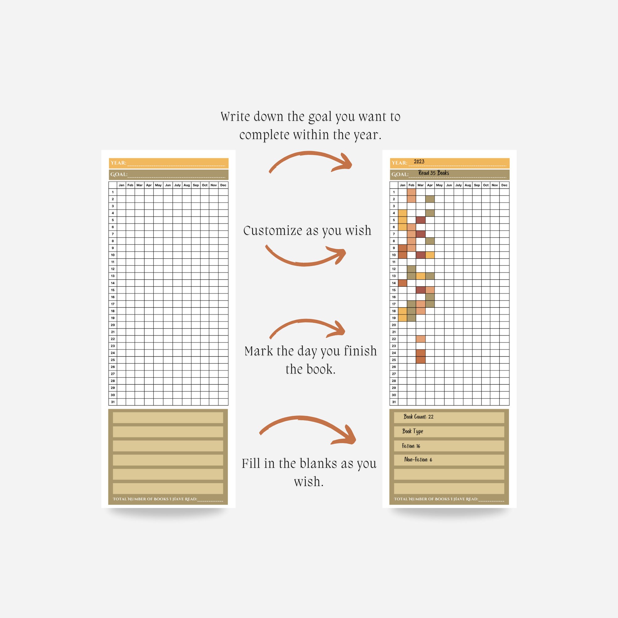 Printable Yearly Reading Tracker Bookmark,reading Habit Tracker,fill in ...