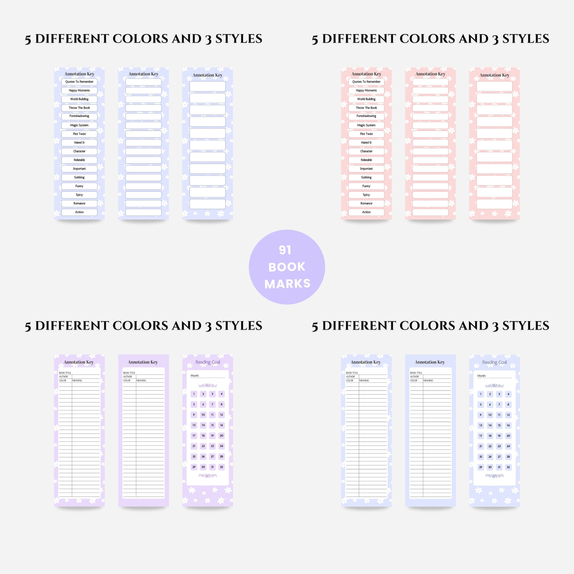 Printable Reading Tracker Bookmarks,colorful Annotation Key Color Guide ...