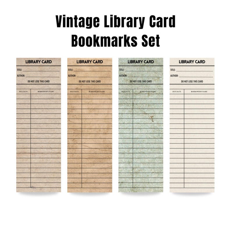 Vintage Library Card Bookmarks: Printable Reading List (PNG) - Etsy