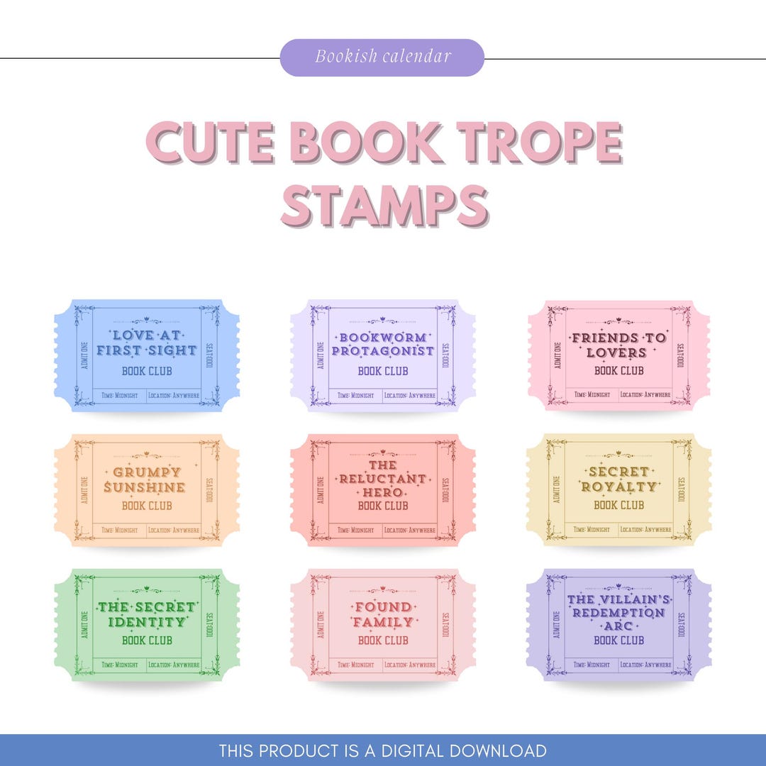 Cute Book Trope Stamps Png Svg,bookish Tropes Png Svg,book Trope ...