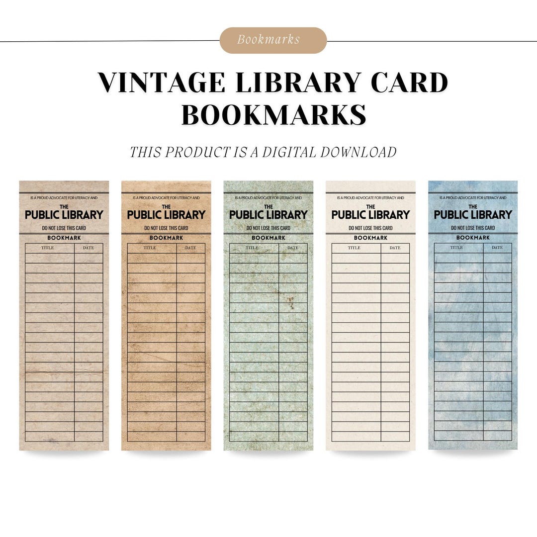 Vintage Library Card Bookmarks: Printable Reading List (PNG) - Etsy