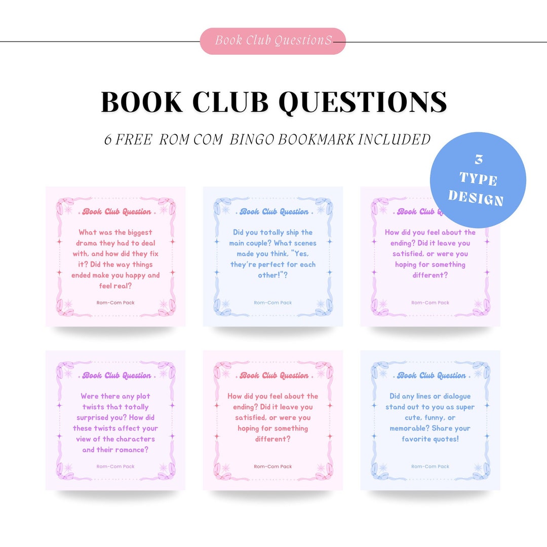 Rom-com Book Club Question Cards: Kawaii Bingo Bookmarks (printable PDF ...