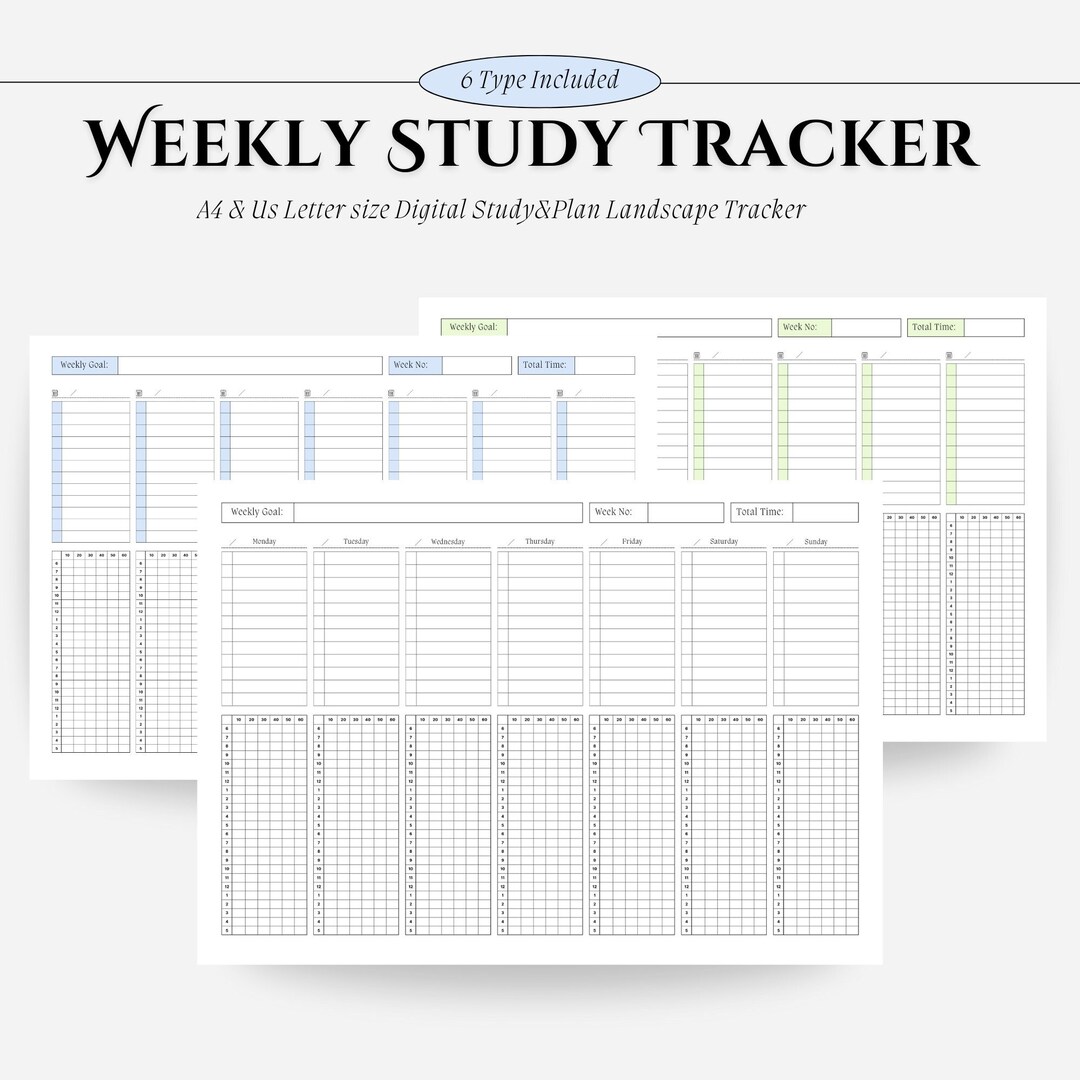 Digital Weekly Study Tracker Planner Page,landscape Layout 10 Minutes ...