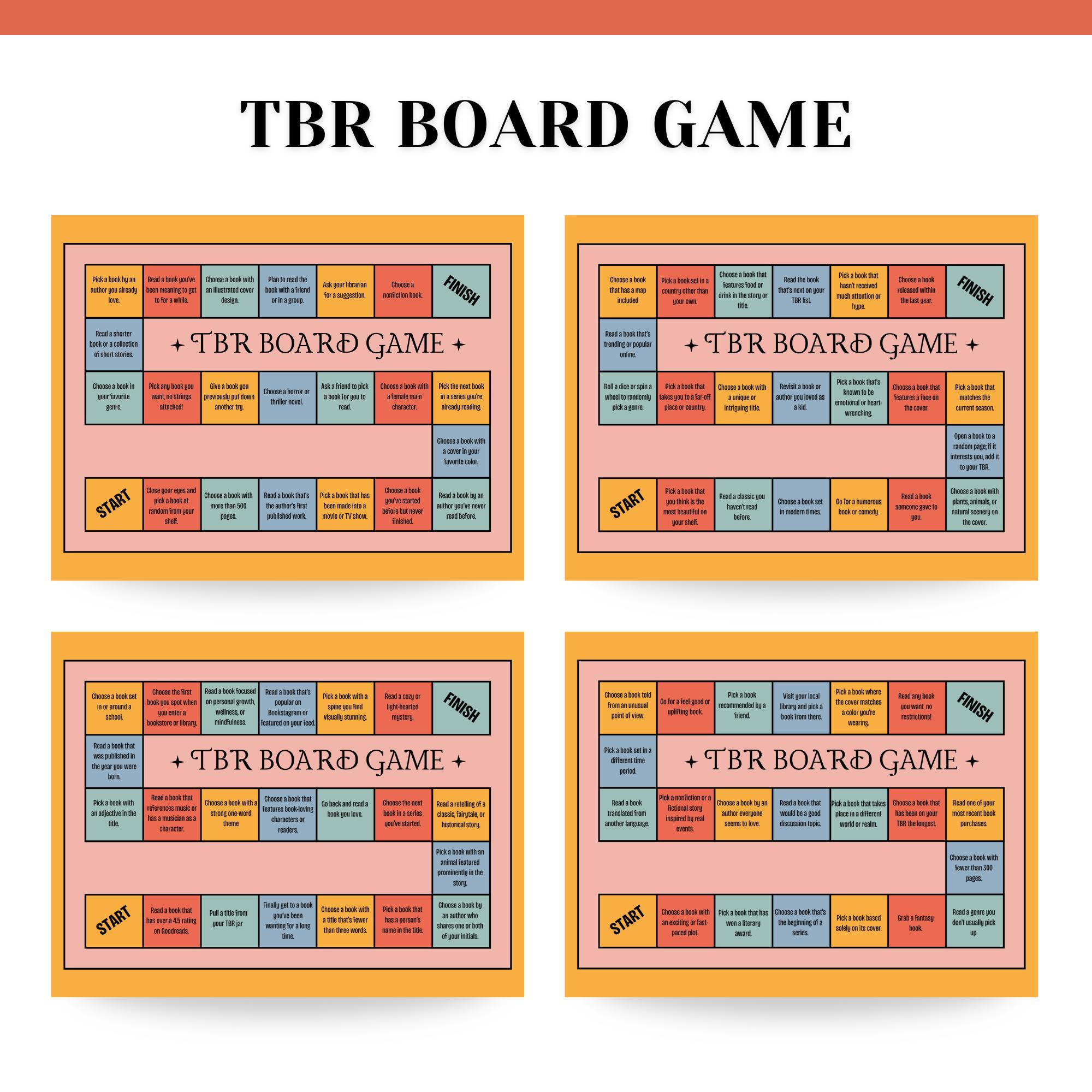 Printable TBR Board Game,colorful 84 Reading Table Game,cute Cozy ...