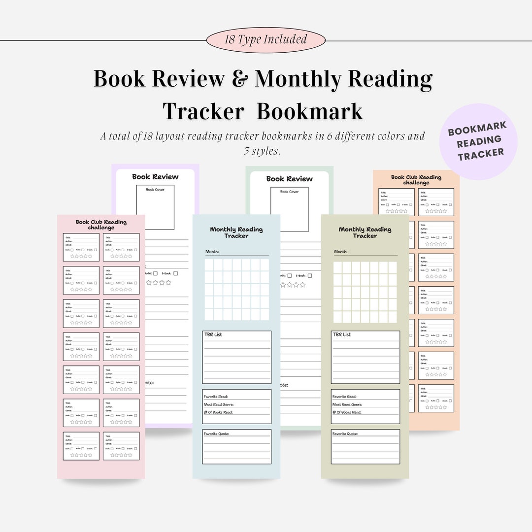 Printable Book Review Bookmark: Reading Challenge & Tracker (PDF) - Etsy