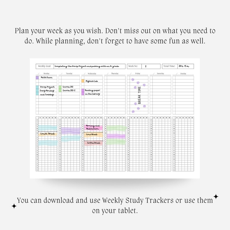 Digital Weekly Study Tracker Planner Page,landscape Layout 10 Minutes ...