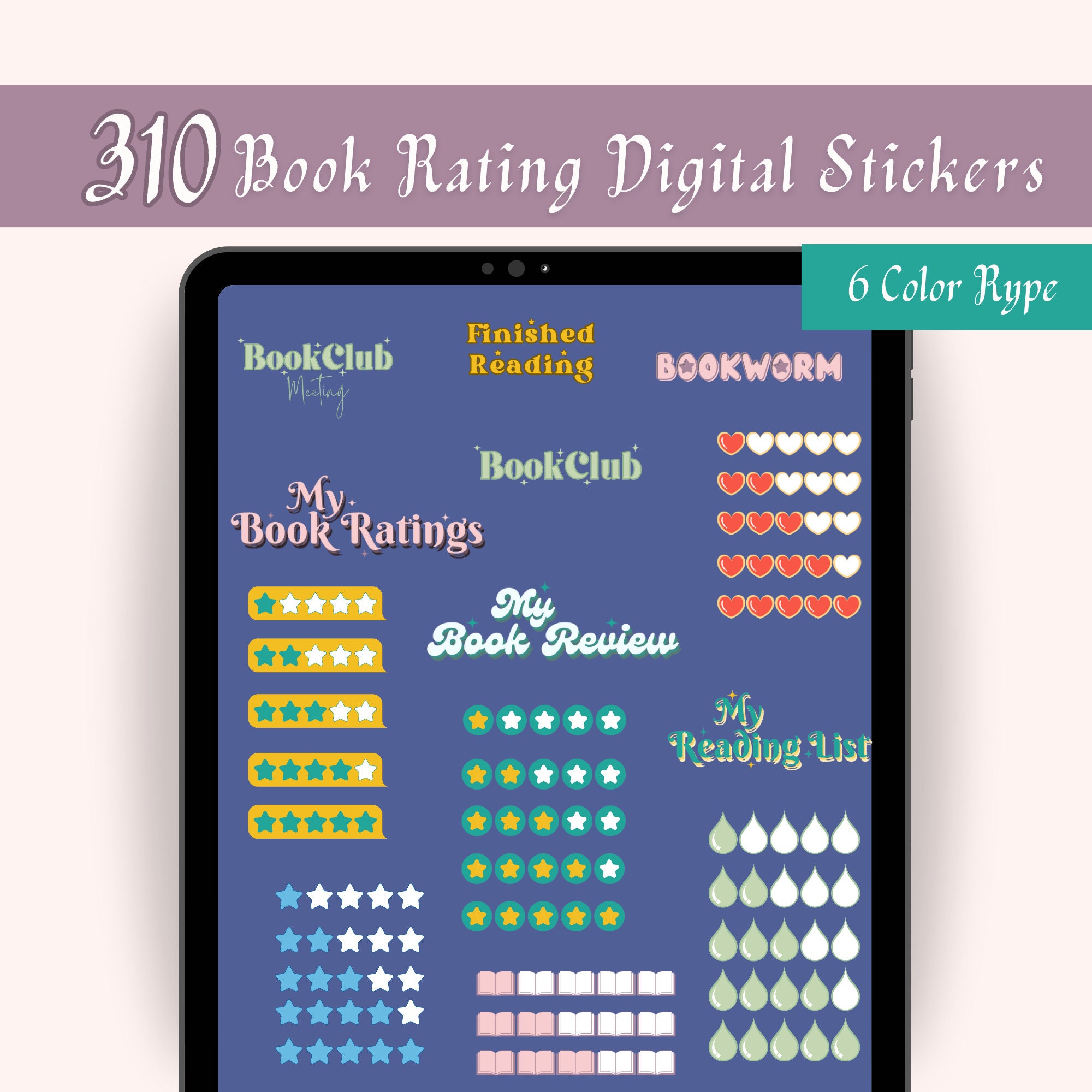 Book Rating Digital Stickers: Reading Journal Reviews (310 PNG Files ...