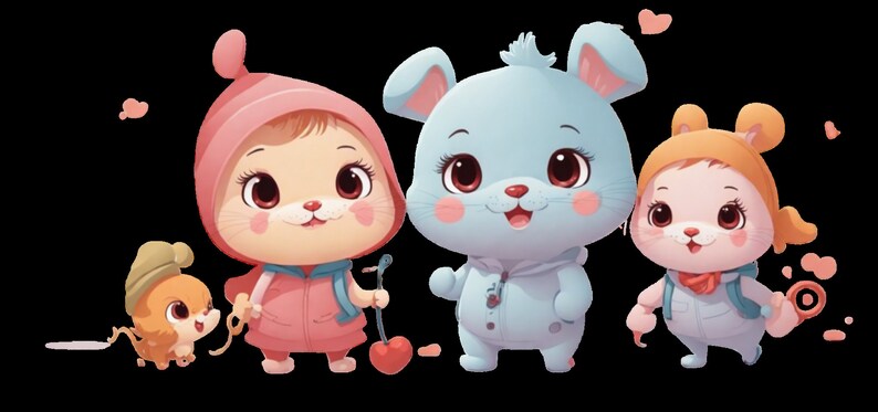 5 Cute Cartoon Clipart Bundle, Cute Cartoon PNG Clipart Set Instant ...