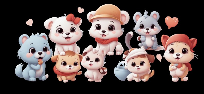 5 Cute Cartoon Clipart Bundle, Cute Cartoon PNG Clipart Set Instant ...