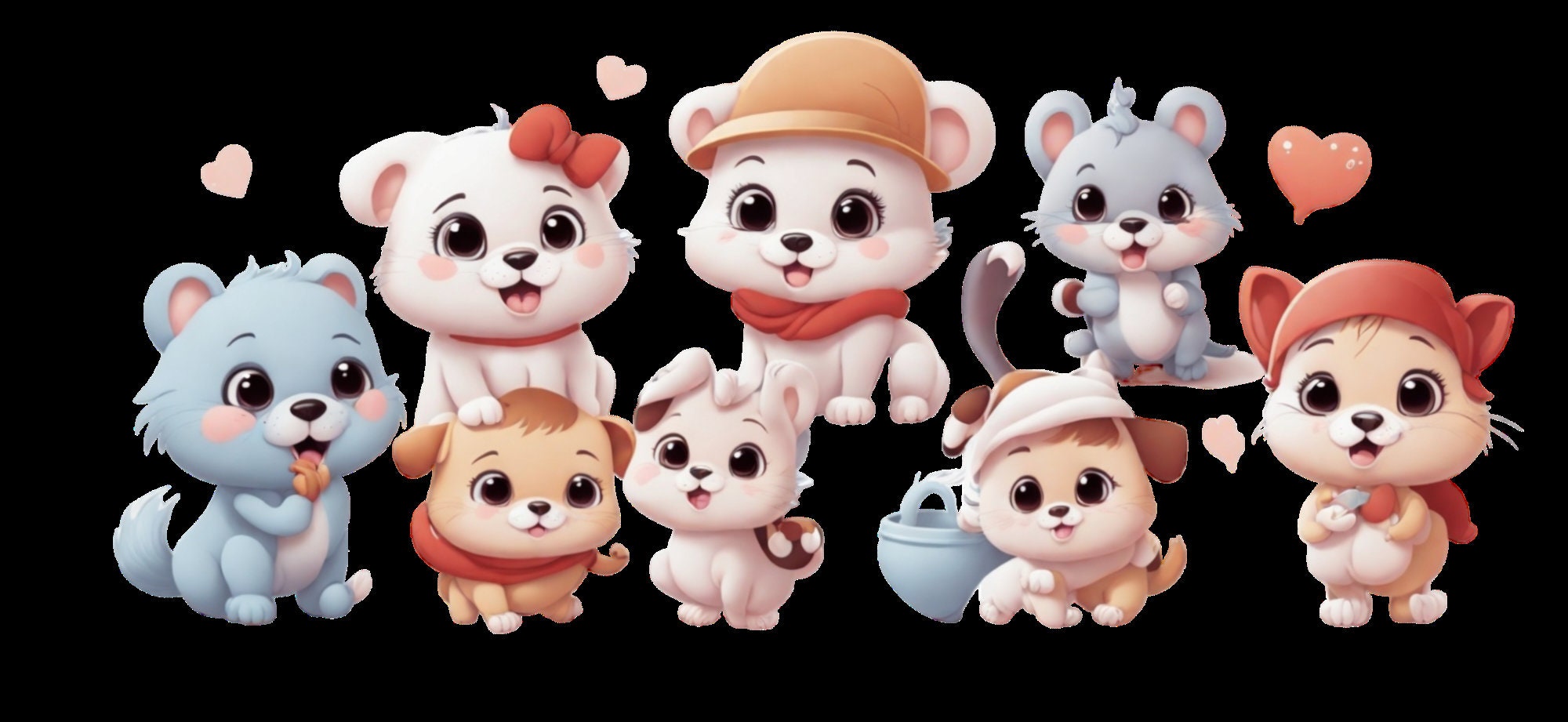 5 Cute Cartoon Clipart Bundle, Cute Cartoon PNG Clipart Set Instant ...