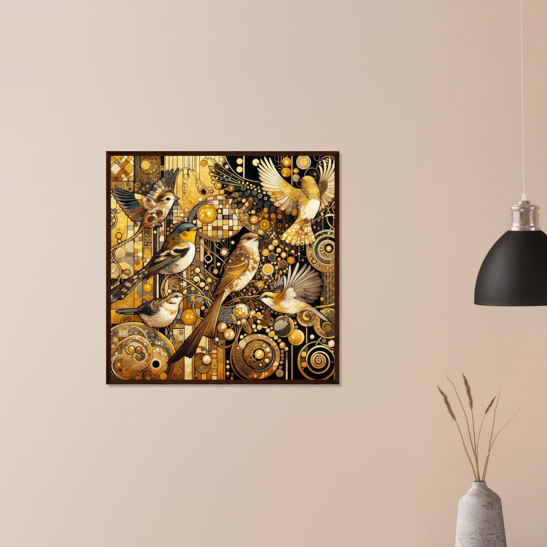 Cosmic Aviary Splendor: Resplendent Birds Adorning a Mystical Golden ...