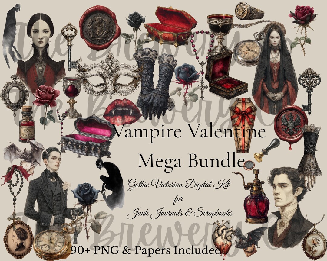 Vampire Valentine Clipart Bundle | Gothic Ephemera + Papers + Frames ...