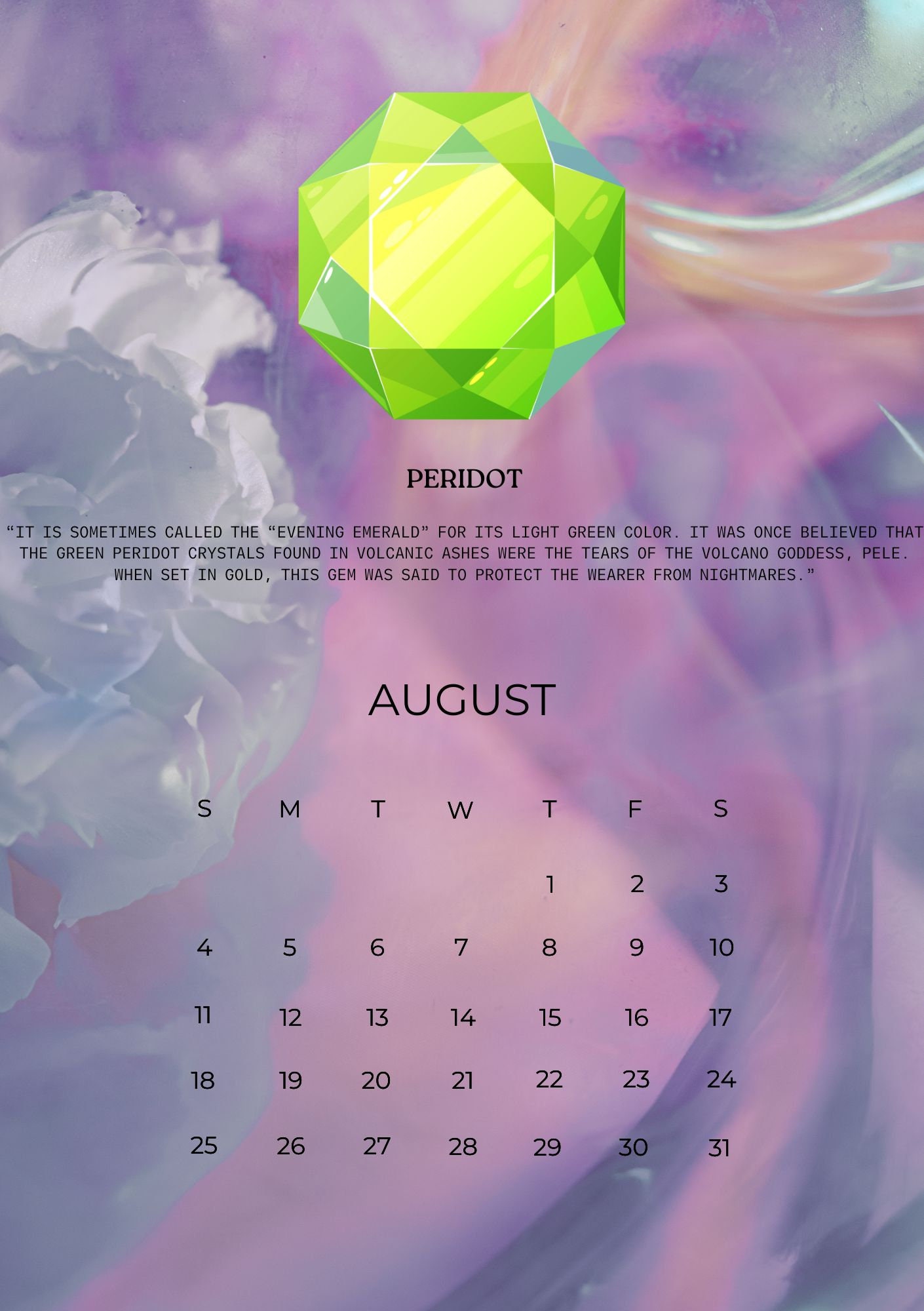 Printable Calendar With Birthstones and Their Meaning. Printable 2024 ...