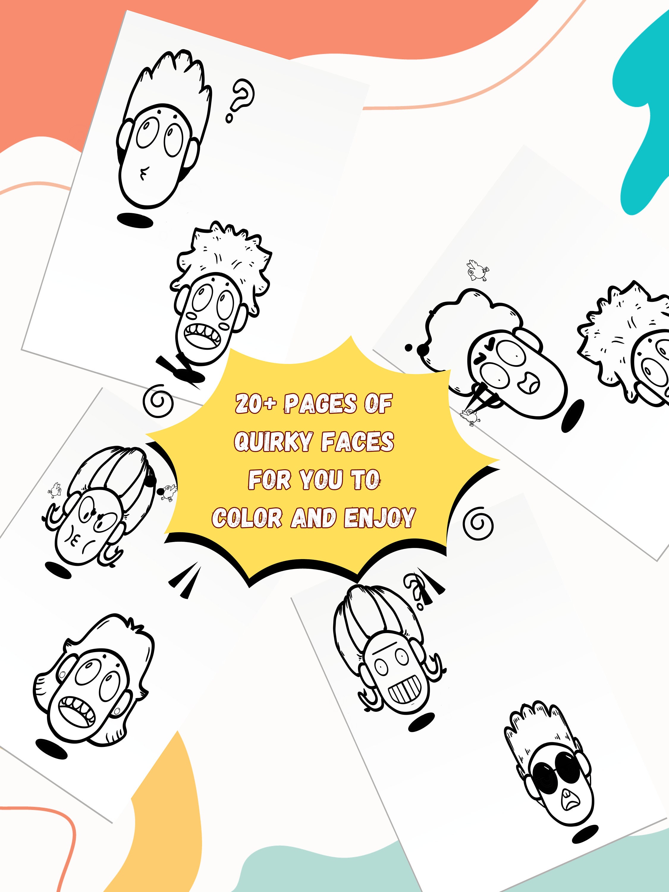 Quirky Faces Coloring Book - Etsy
