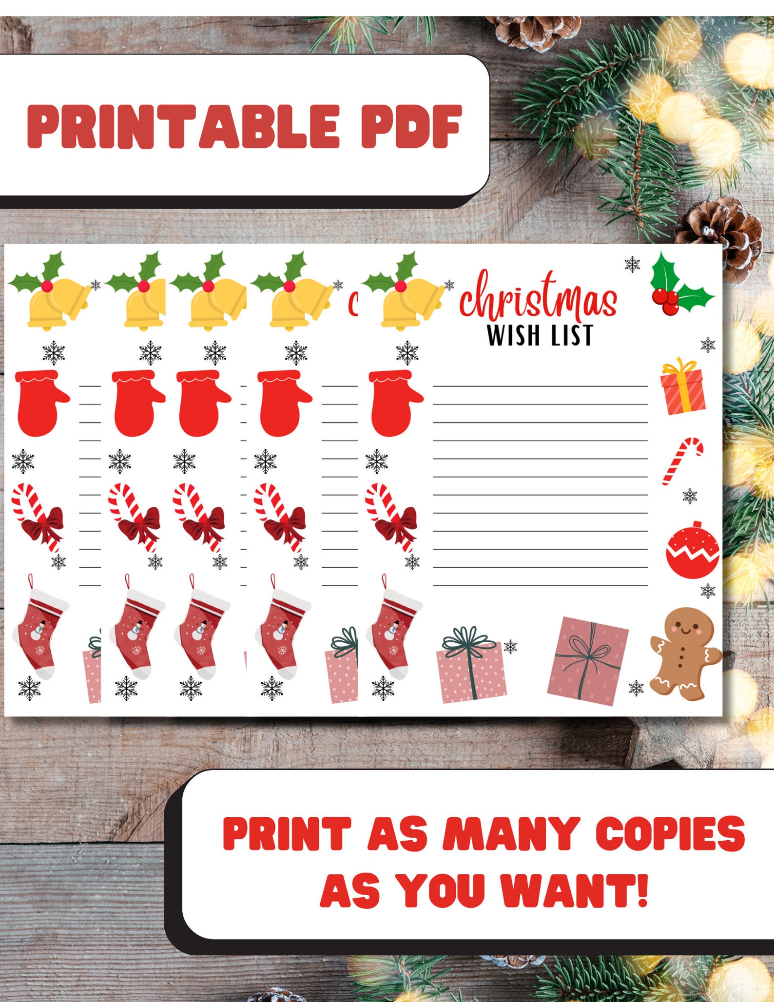 Printable Christmas Wish List for Kids and Adult Printed List for ...
