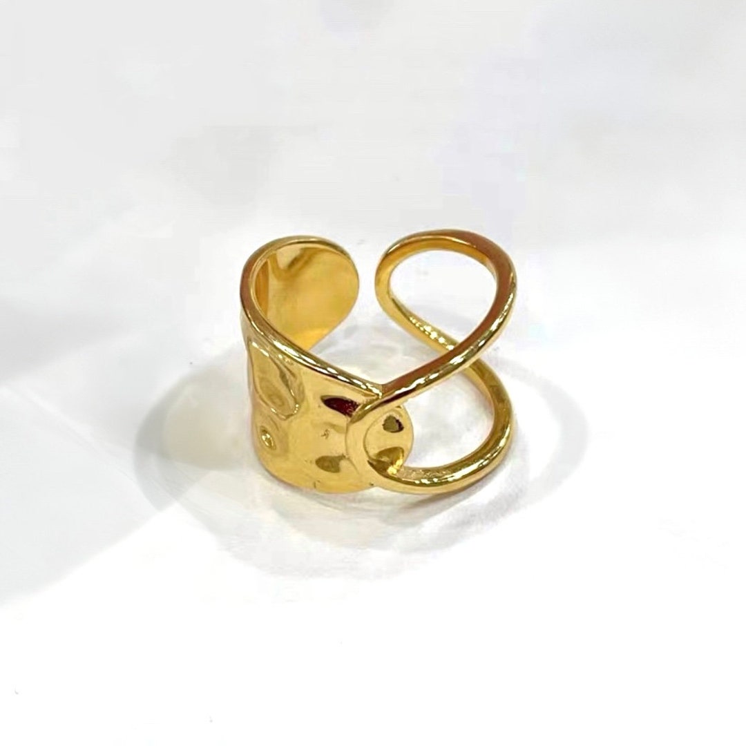 Y2K Gold Hammered Ring Eternity Infinity Dainty Gothic Minimal Everyday ...