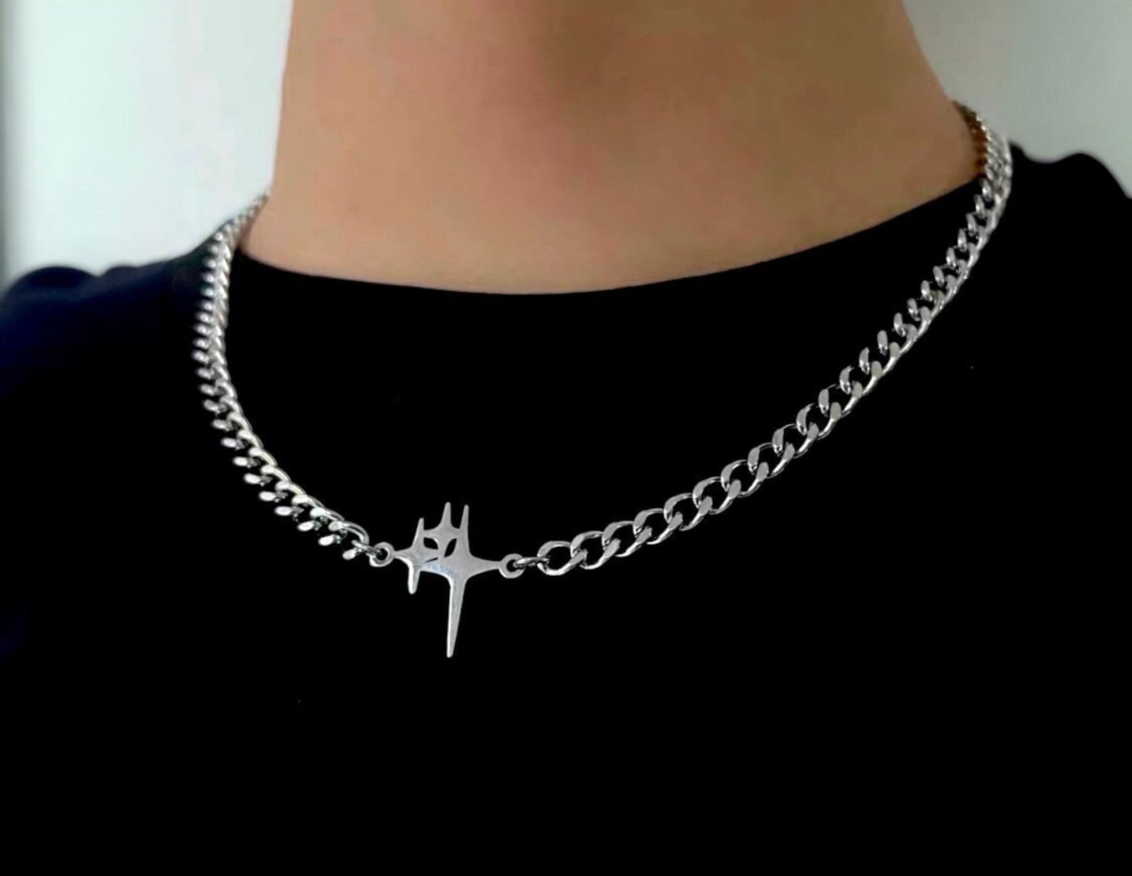 Chunky Stars Chain Necklace Y2K Cuban North Star Silver Gothic ...