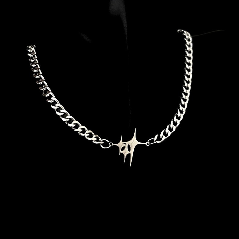 Chunky Stars Chain Necklace Y2K Cuban North Star Silver Gothic ...