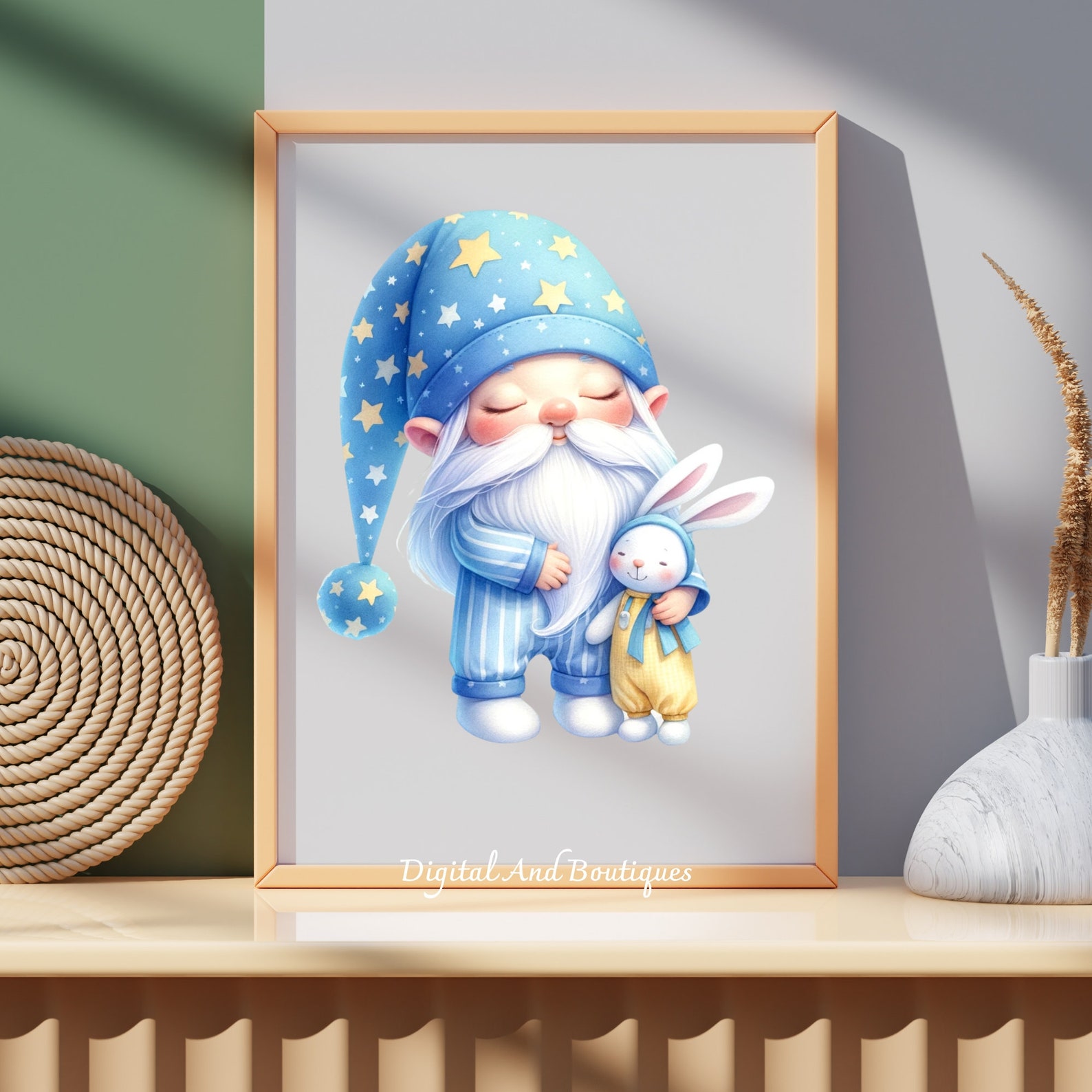 Sleeping Gnome Clipart, Pajamas Gnome, Nursery Wall Art, Nursery Room Decor, Nursery Wall Decor ...