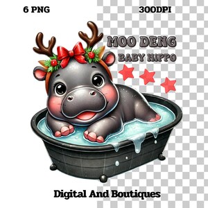 Moo Deng PNG, Bouncy Pig PNG, Xmas Baby Hippo, Christmas Hippo, Animal ...