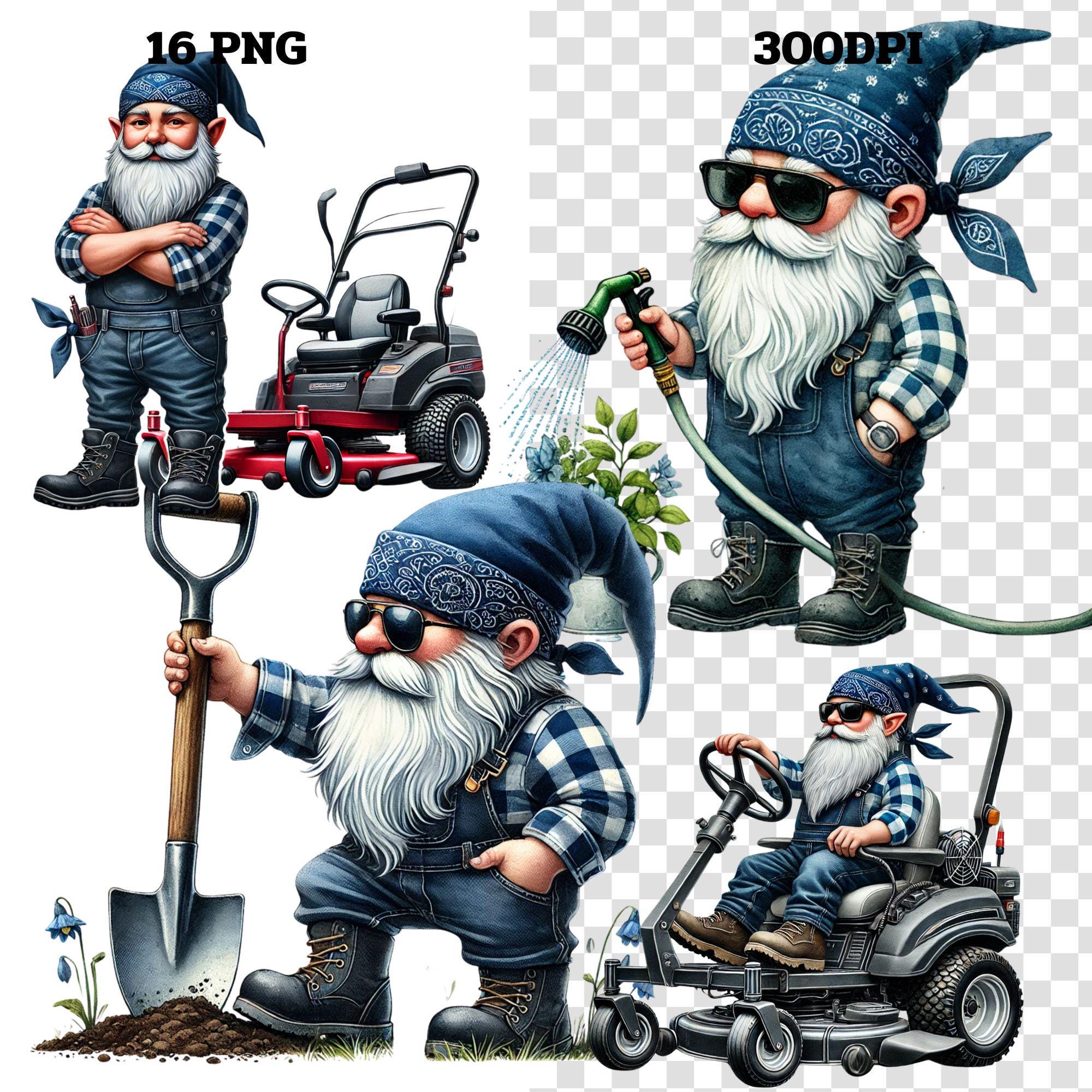 Lawn Mower Gnome Clipart: Mechanic PNG, Grass Cutting Art (digital ...