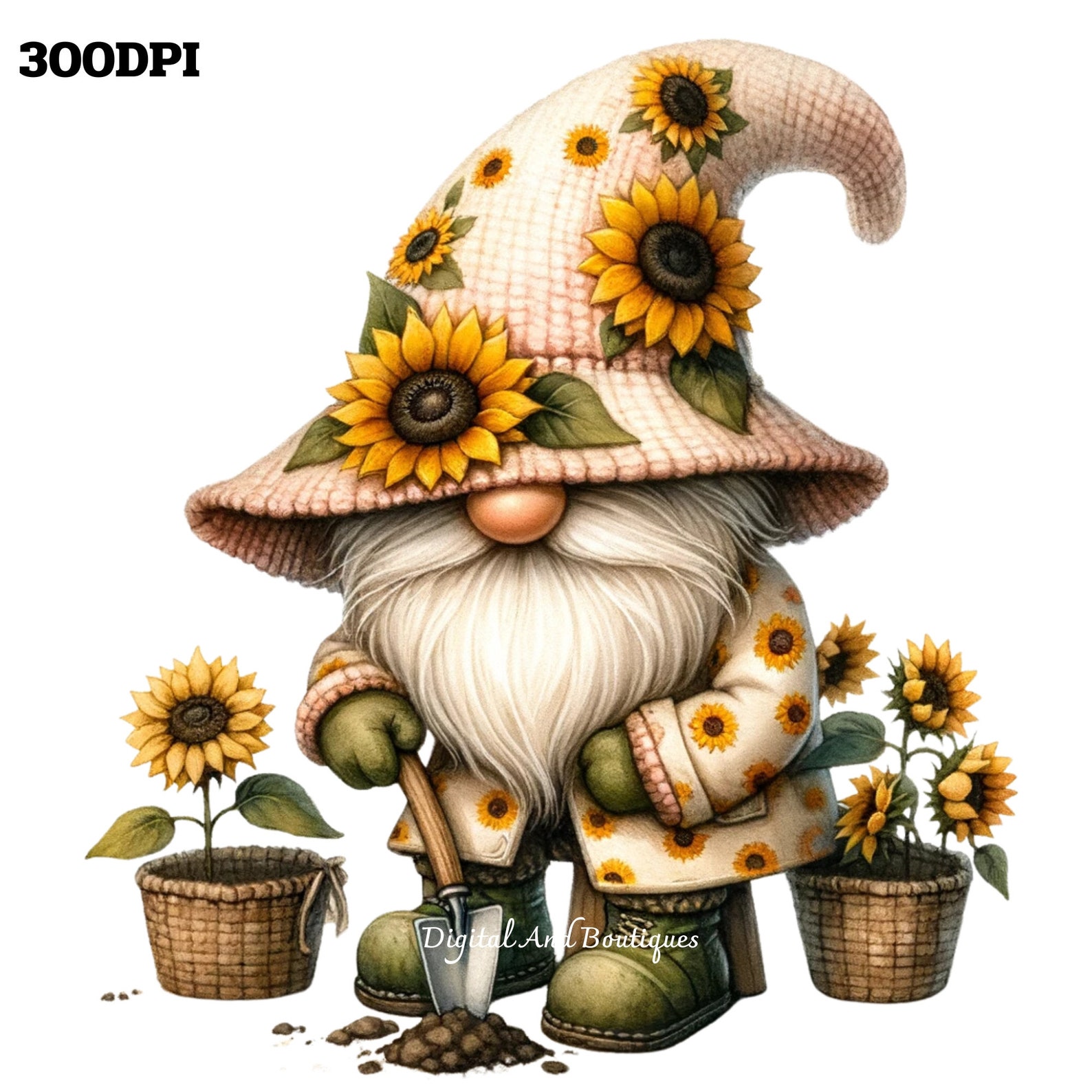 Sunflower Gnome Clipart, Spring Gnome Clipart, Garden Gnome, Garden ...