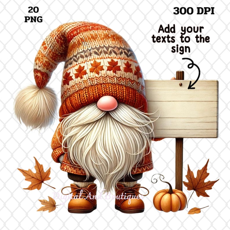 Fall Gnomes With Sign, Fall Gnome Clipart, Gnome Holding Sign Clipart ...