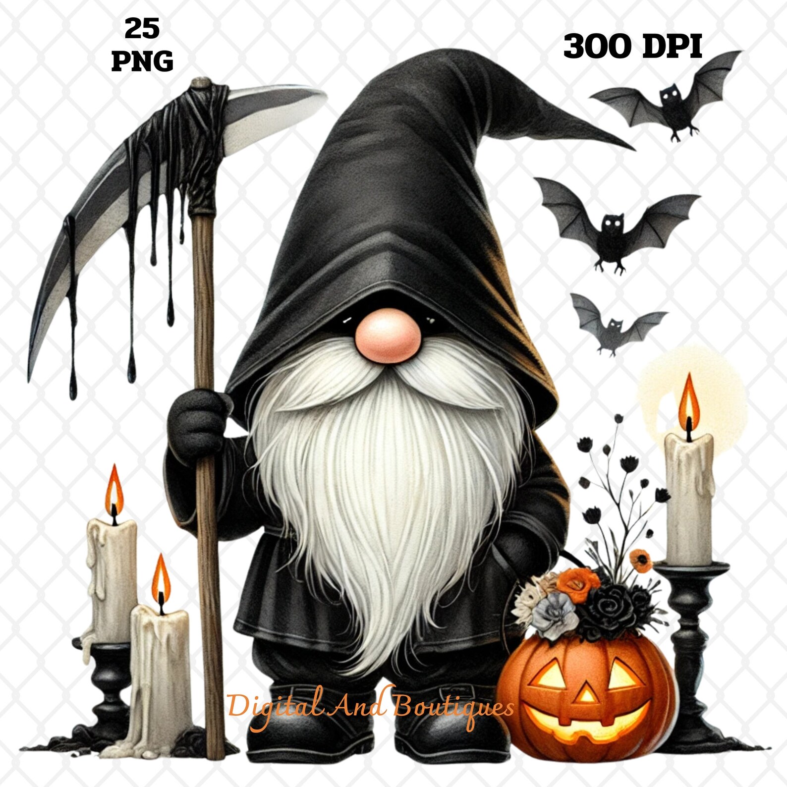 Halloween Gnome, Ghost Gnome Clipart PNG, Gnome Sublimation, Black ...