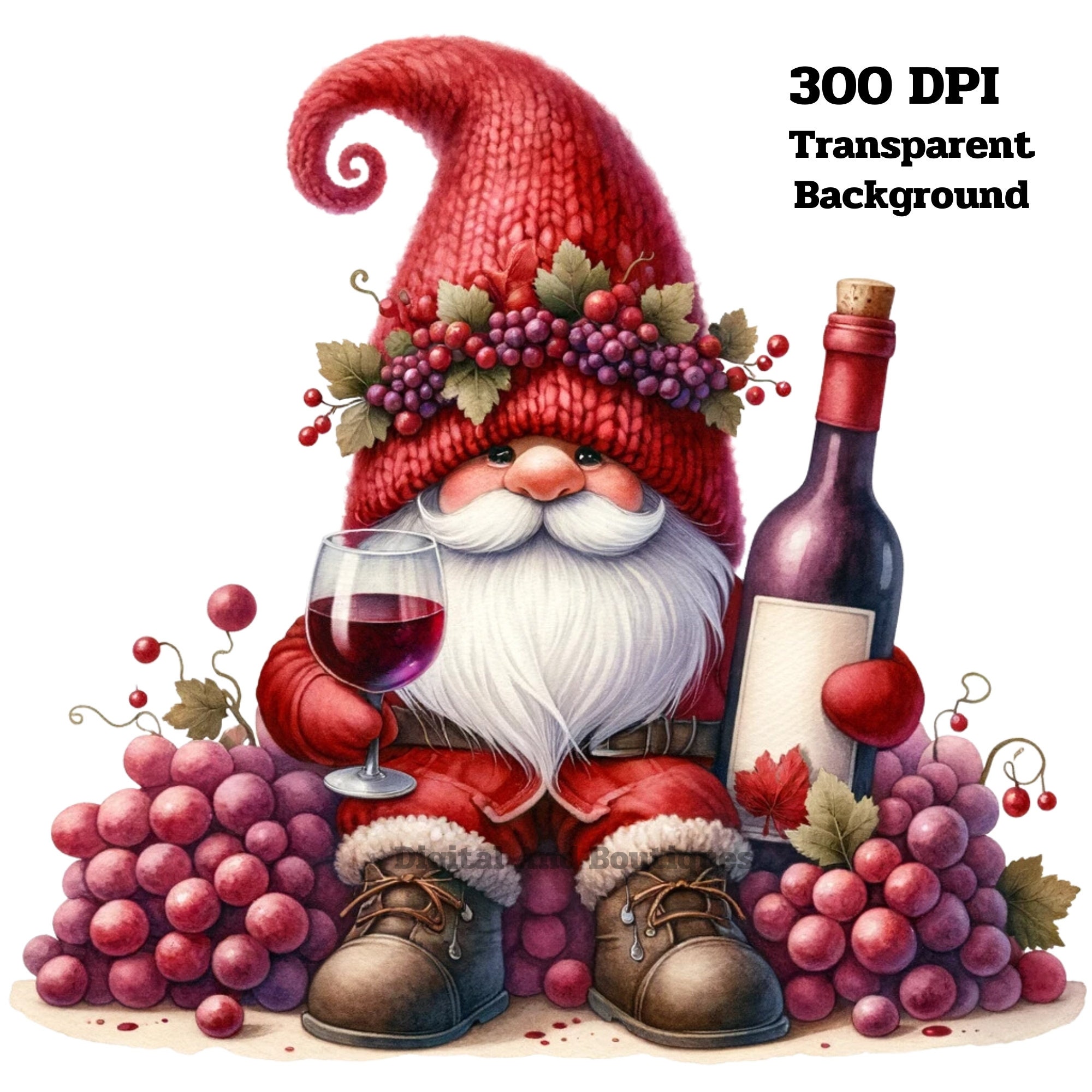 Wine Gnome Clipart, Gnome Drinking, Whimsical Wine Gnome Clipart PNG ...