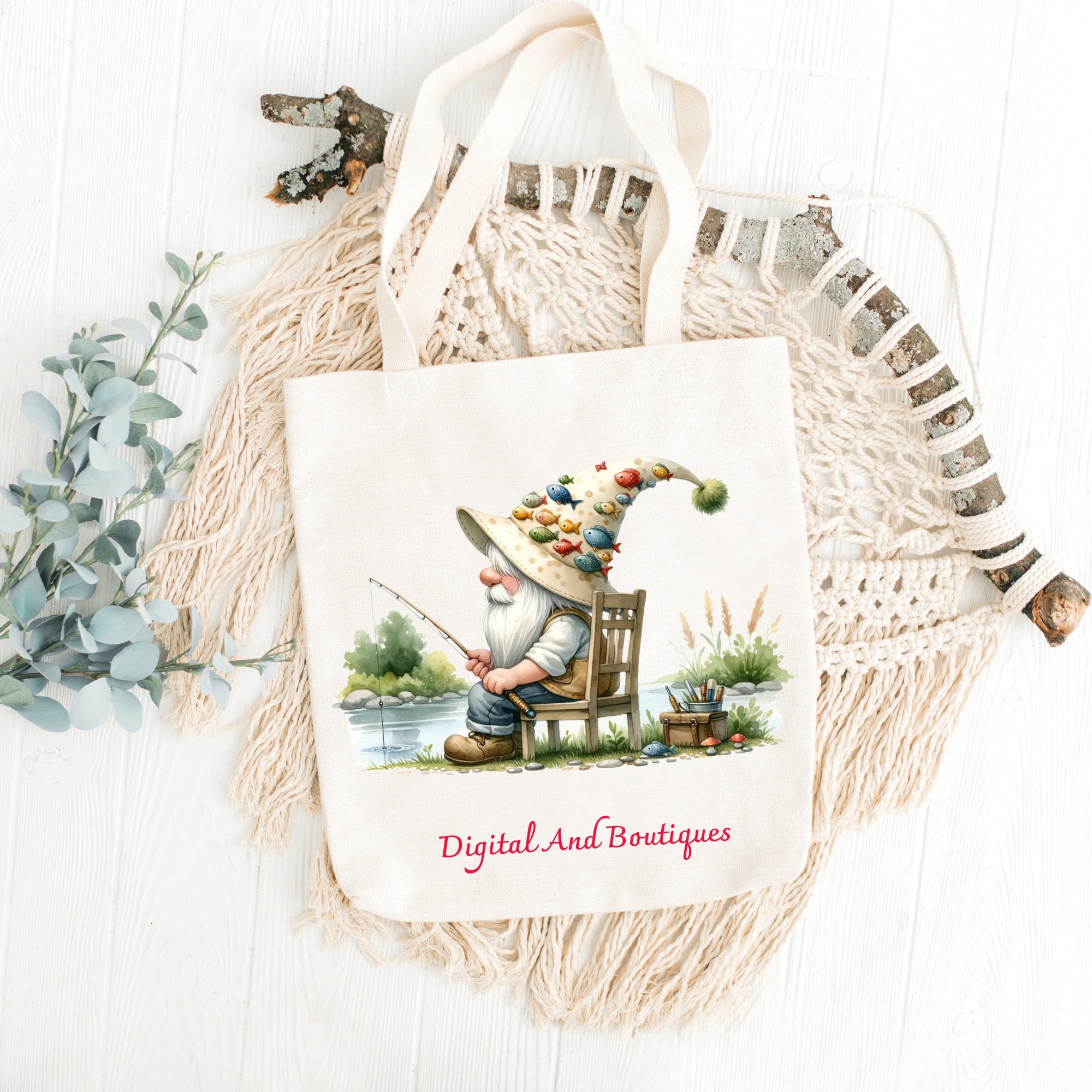 Fishing Gnome Clipart, Camping Gnomes, Whimsical Gnome Clipart ...