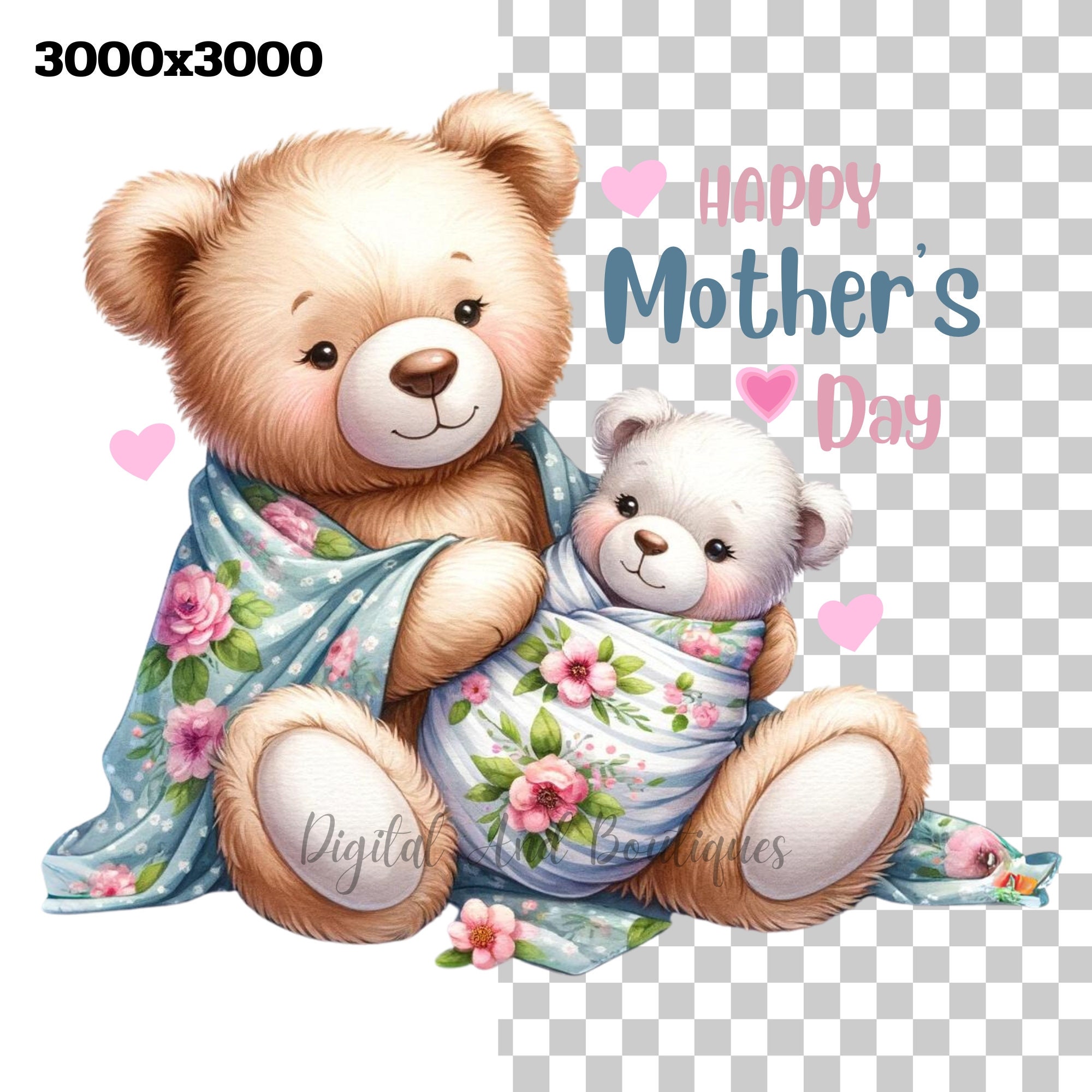 Teddy Bear Mother's Day PNG, Teddy Bear Clipart, Watercolor Teddy Bear ...