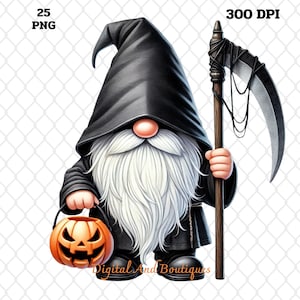 Halloween Gnome, Ghost Gnome Clipart PNG, Gnome Sublimation, Black ...
