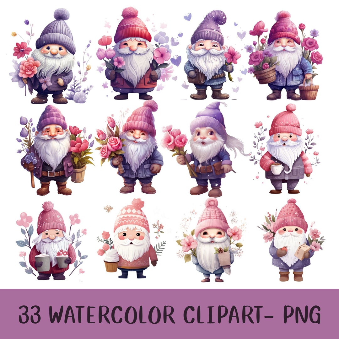 Watercolor Spring Gnome Clipart, Cute Gnome PNG, Valentine Clipart ...