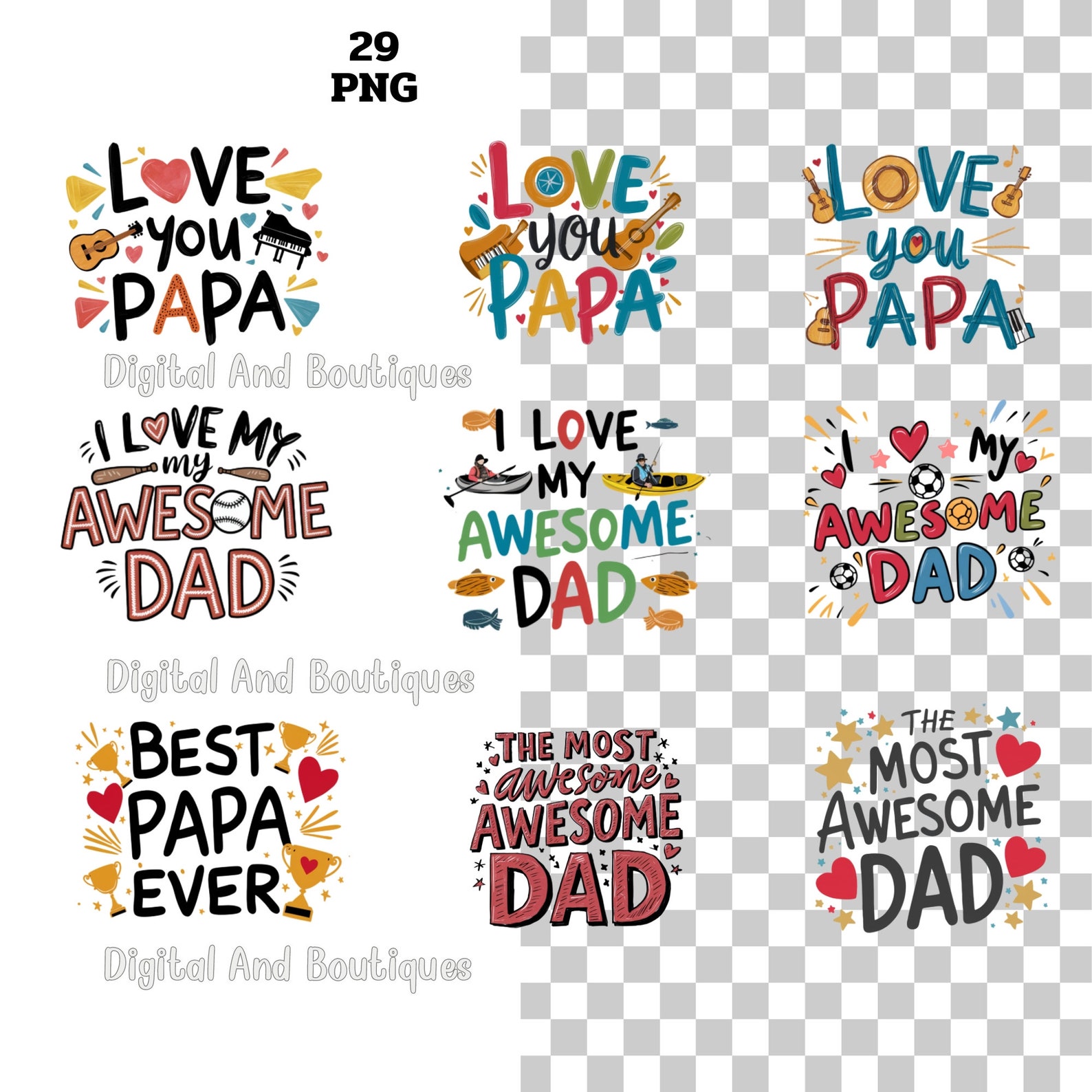 Father's Day Clipart, Clipart Bundle, Happy Fathers Day Clipart PNG ...